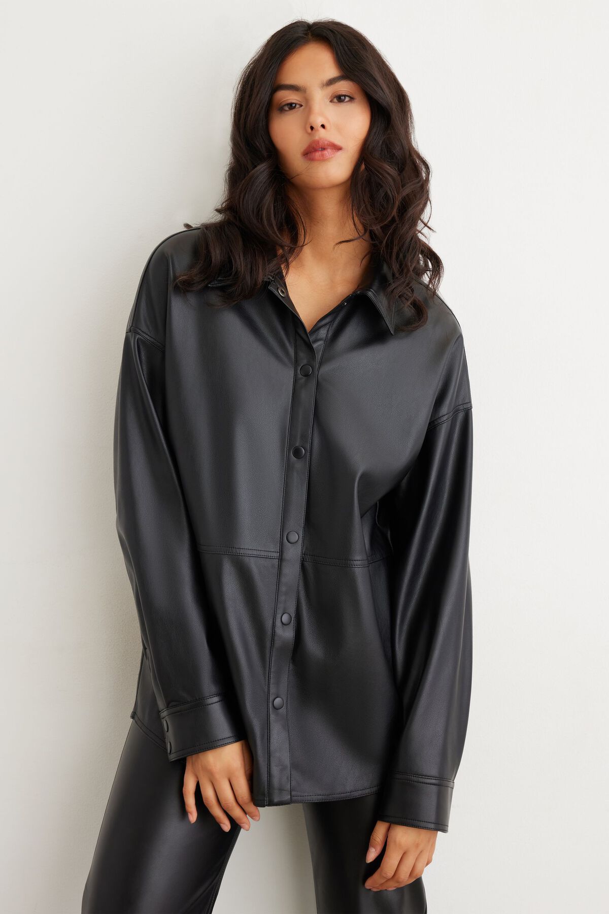 Faux Leather Shacket Black | Dynamite