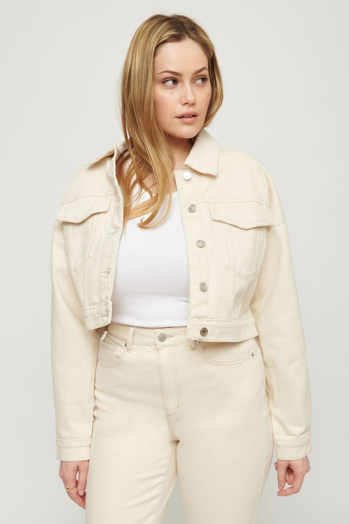 Crop Denim Jacket CREAM | Dynamite