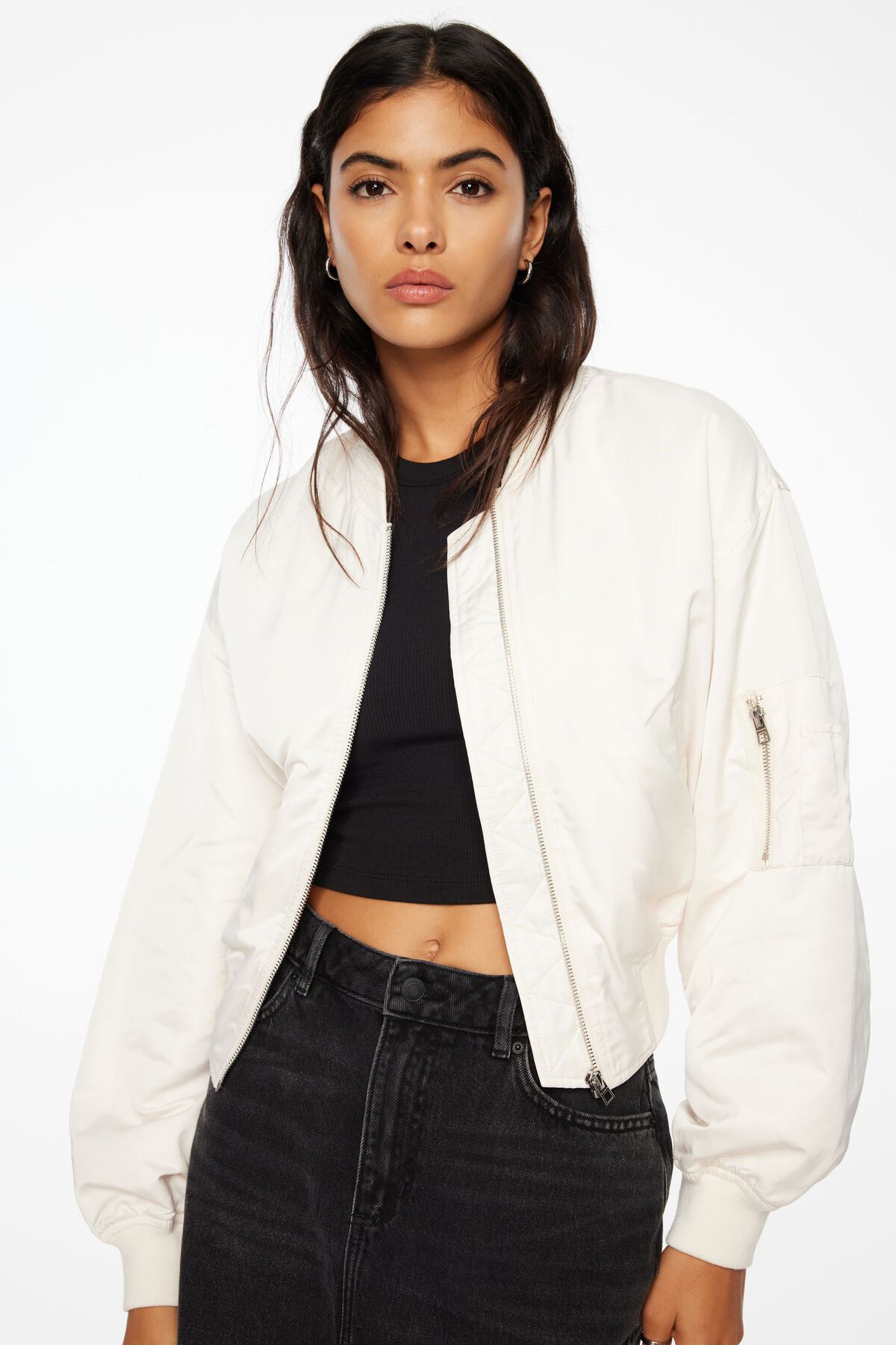 Cropped Satin Bomber Jacket | Dynamite