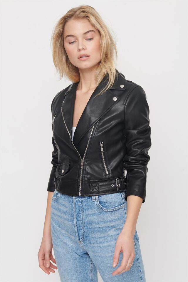Cropped Faux Leather Moto Jacket | Dynamite