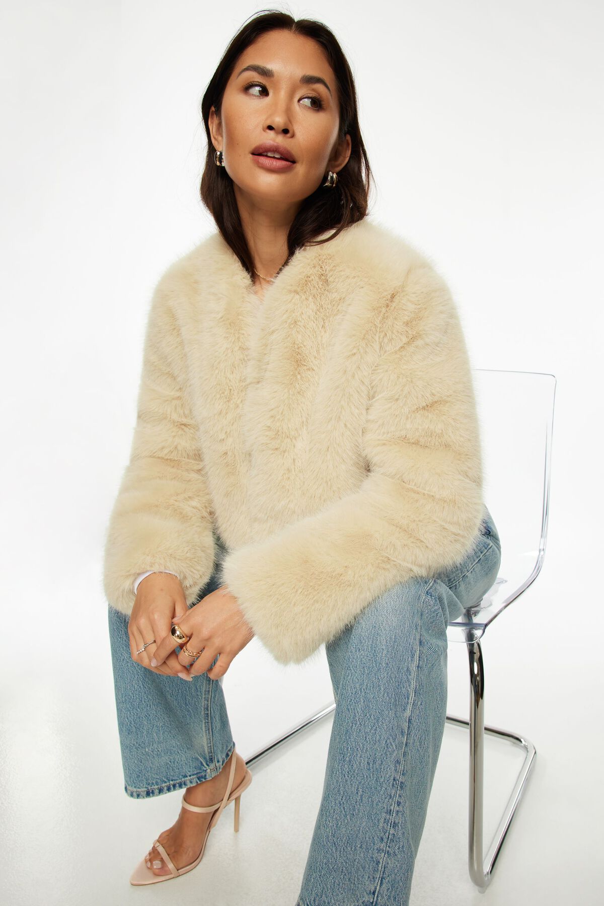 Faux Fur Cropped Jacket Brown | Dynamite