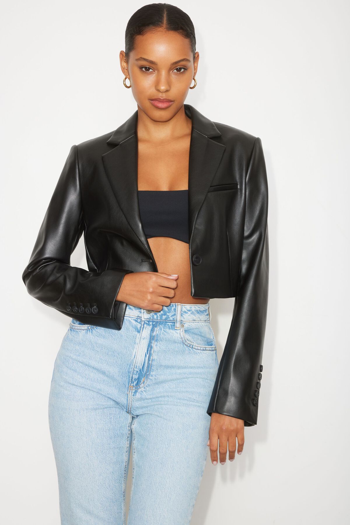 Dynamite Kora Cropped Faux Leather Blazer - 10007437206V