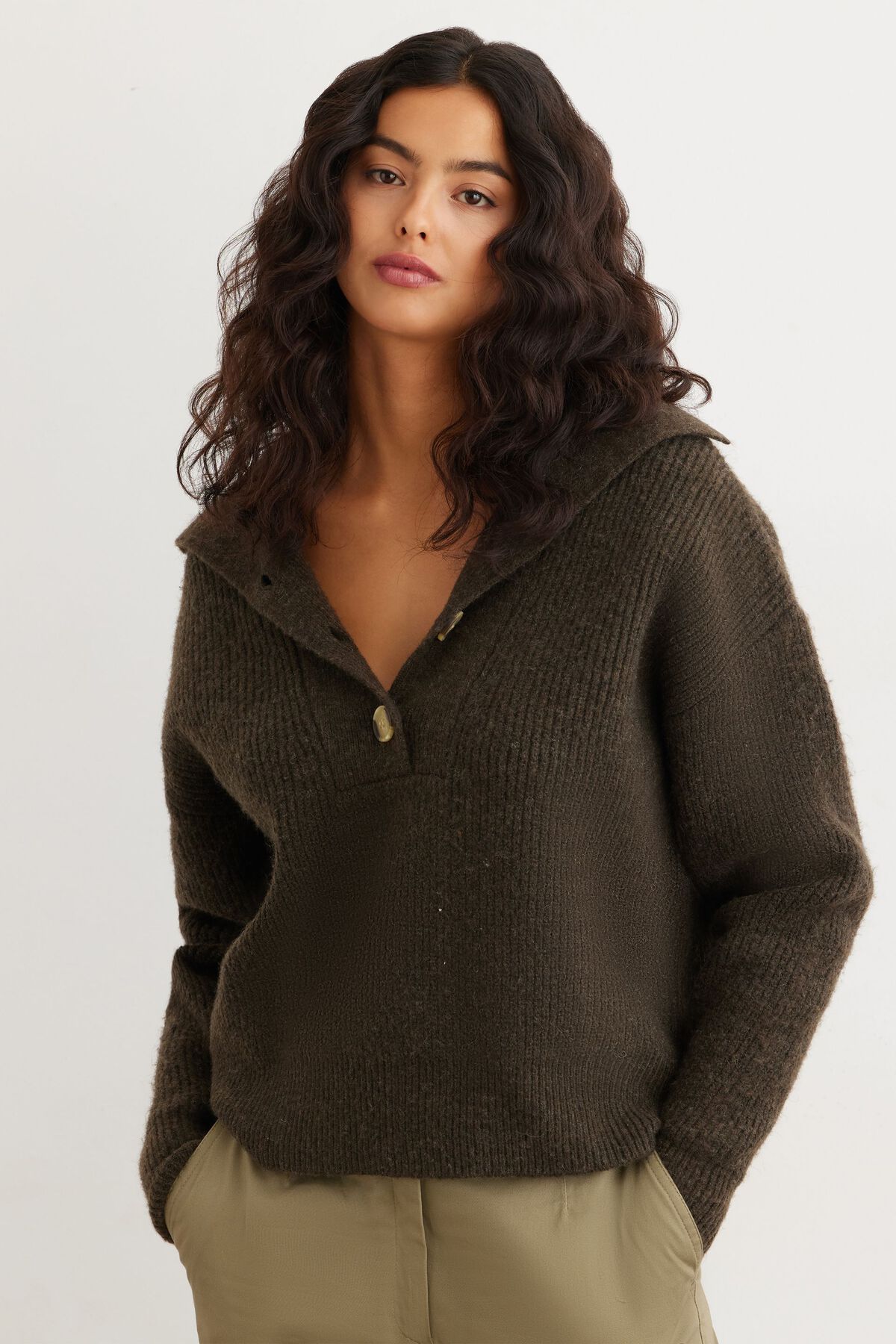 Half Button Sweater Green | Dynamite