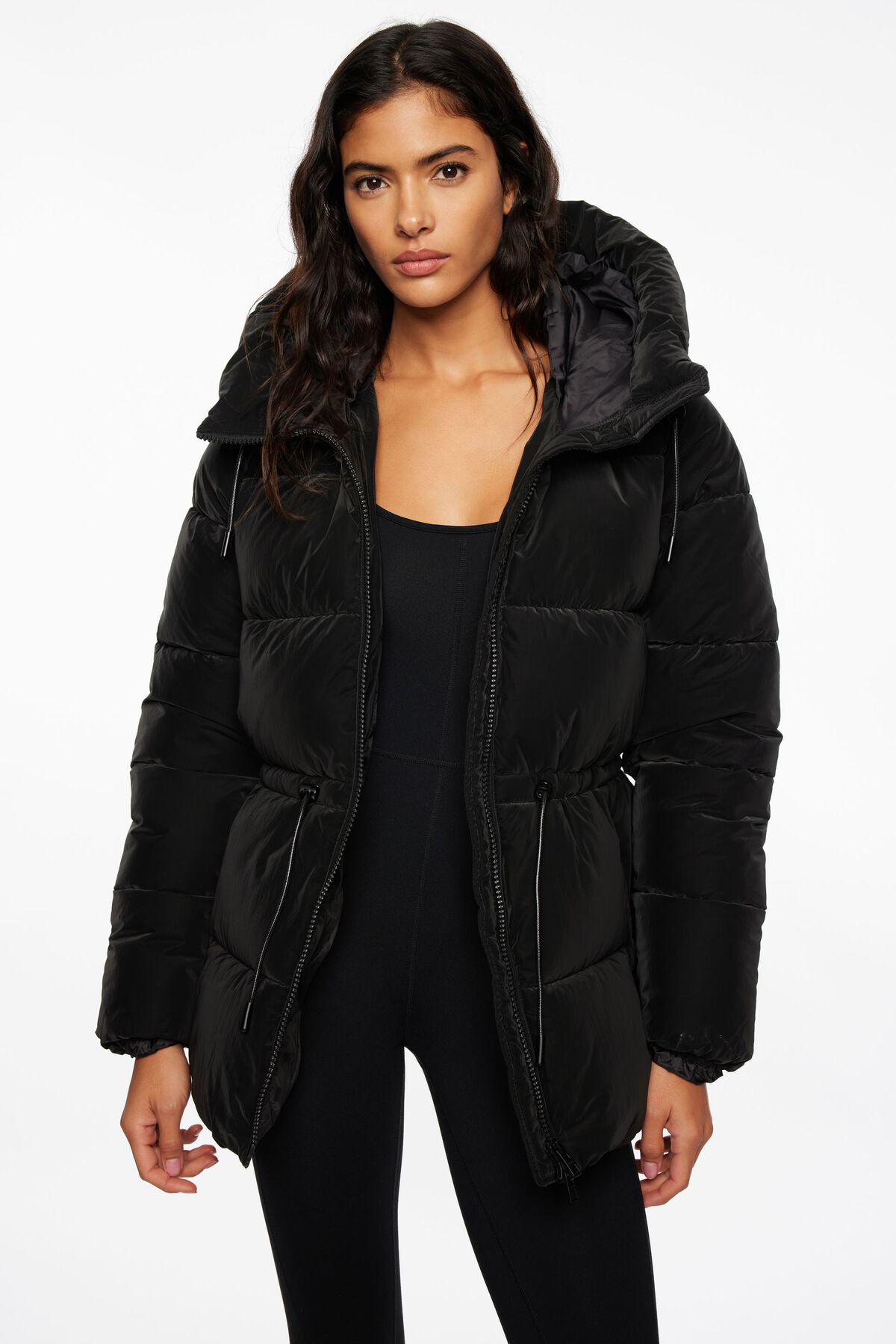 Lustre Puff ™ Cinched Waist Puffer Jacket Black | Dynamite