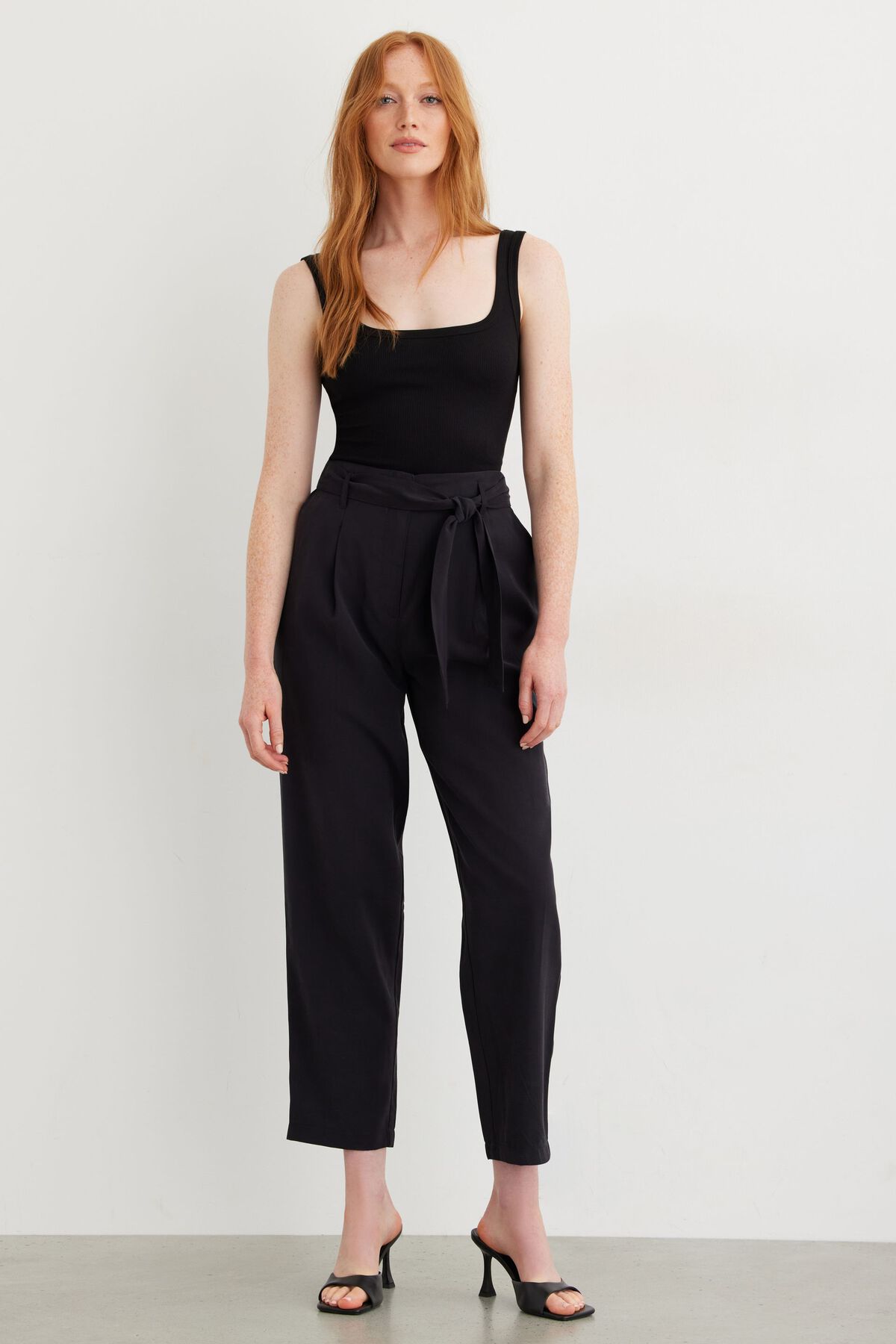 Belted Straight Leg Pants Black | Dynamite