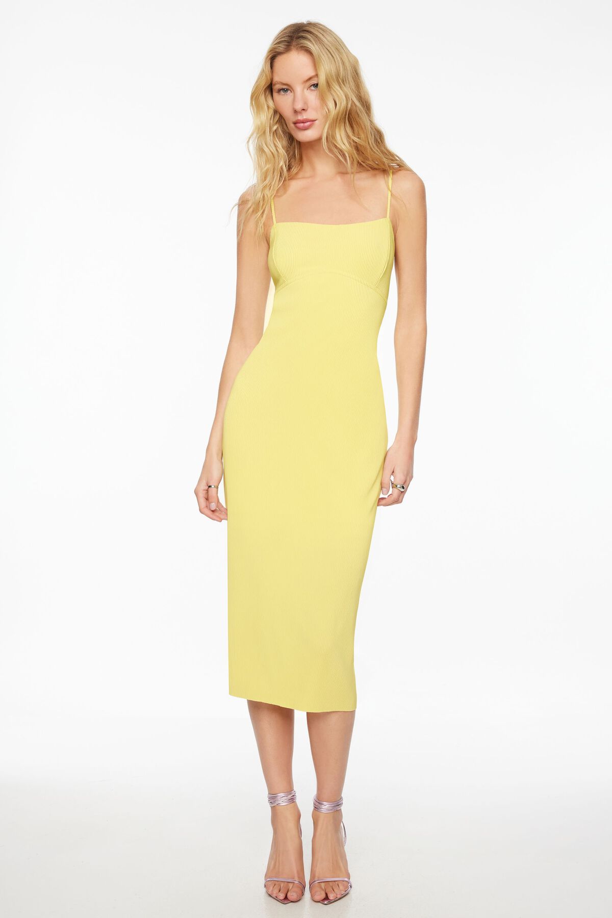 Pleated Midi Dress Yellow | Dynamite