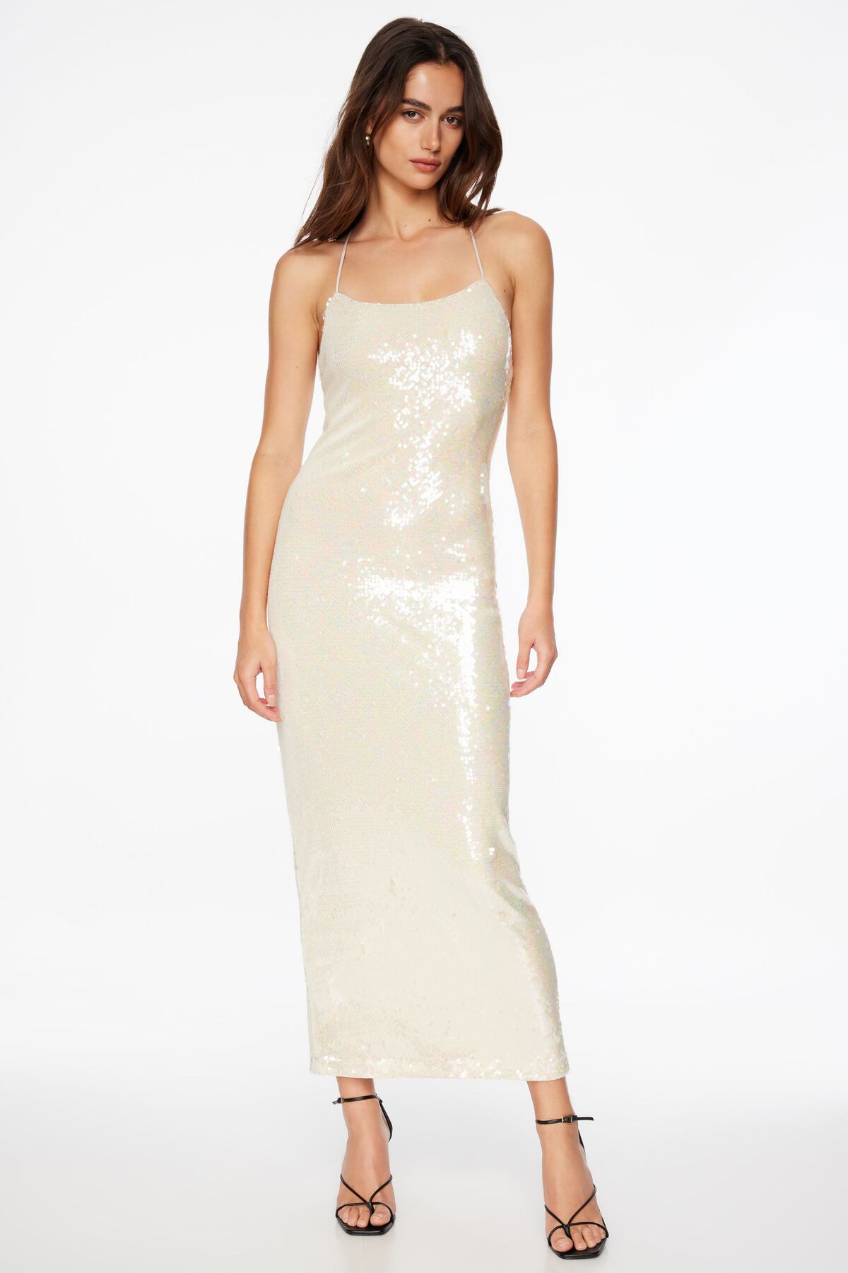 Scoop Neck Sequin Maxi Dress White | Dynamite