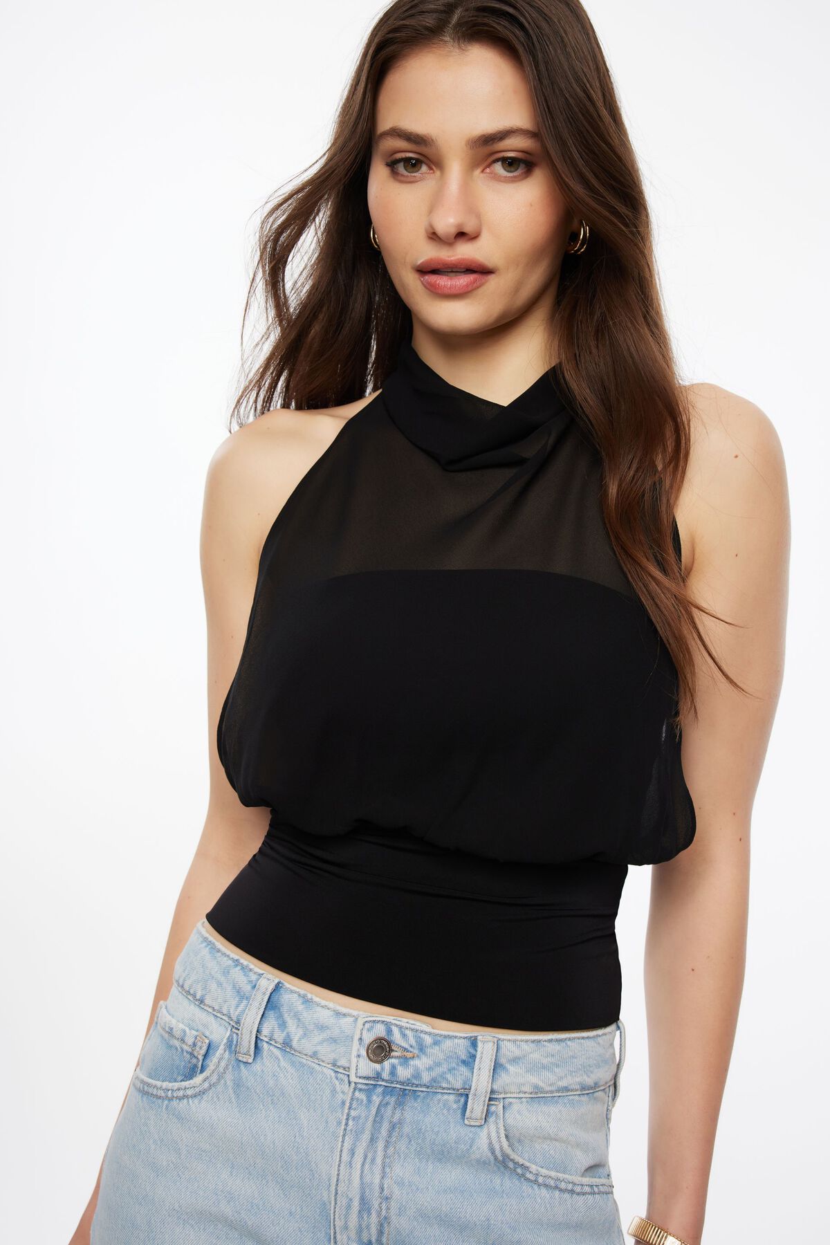 Layered Georgette Halter Top Black | Dynamite