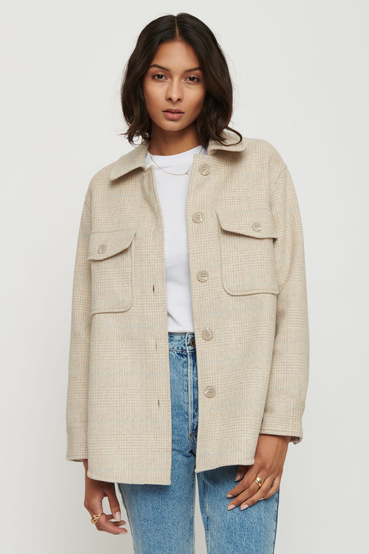 Brooklyn Brushed Shacket Beige | Dynamite