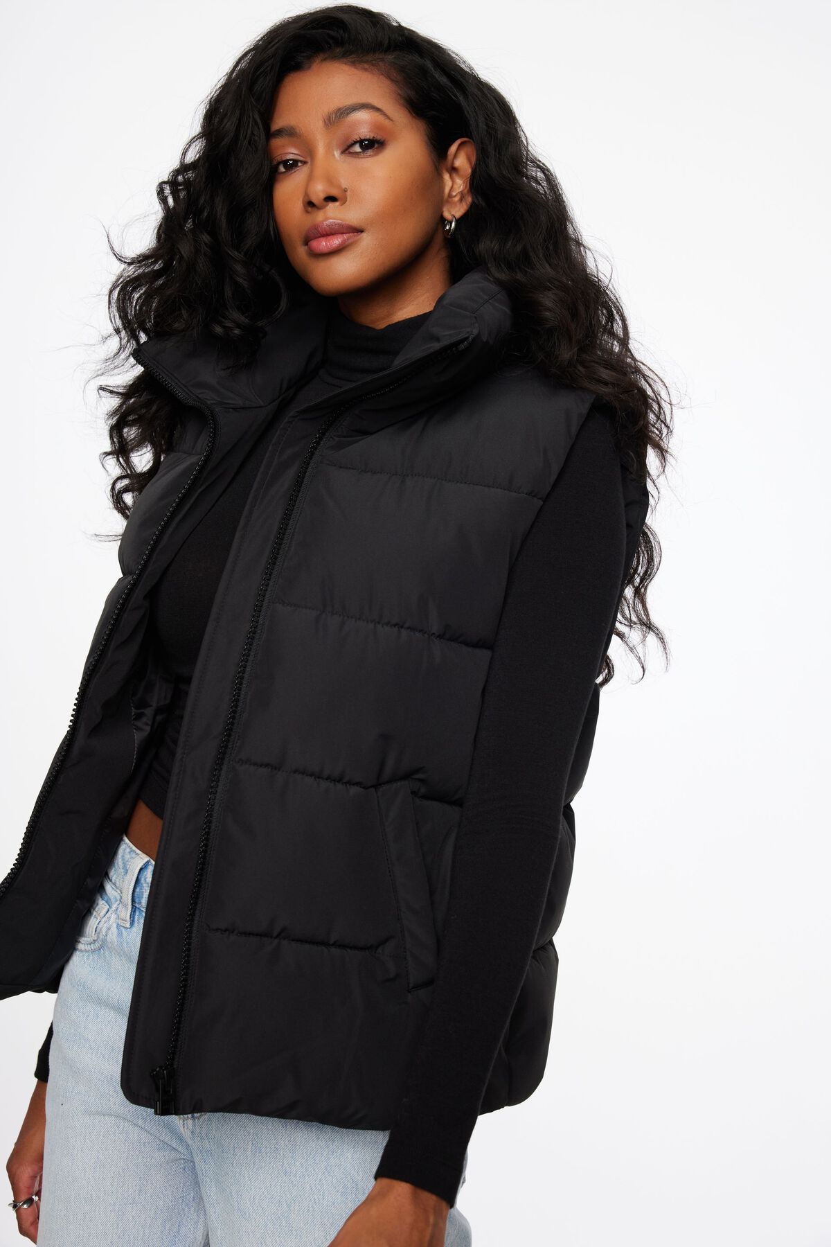 Quilted Long Puffer Vest Black | Dynamite