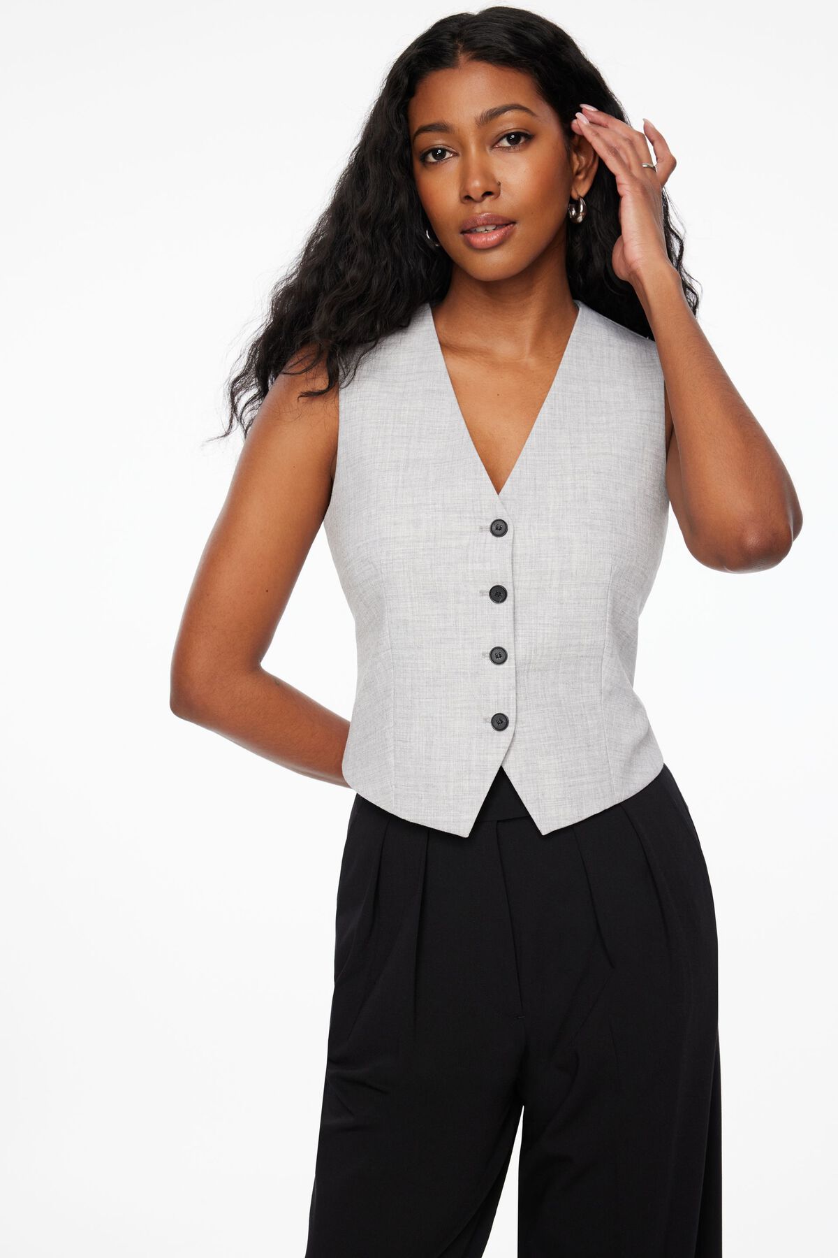 Millie Tailored Four Button Vest Gray | Dynamite