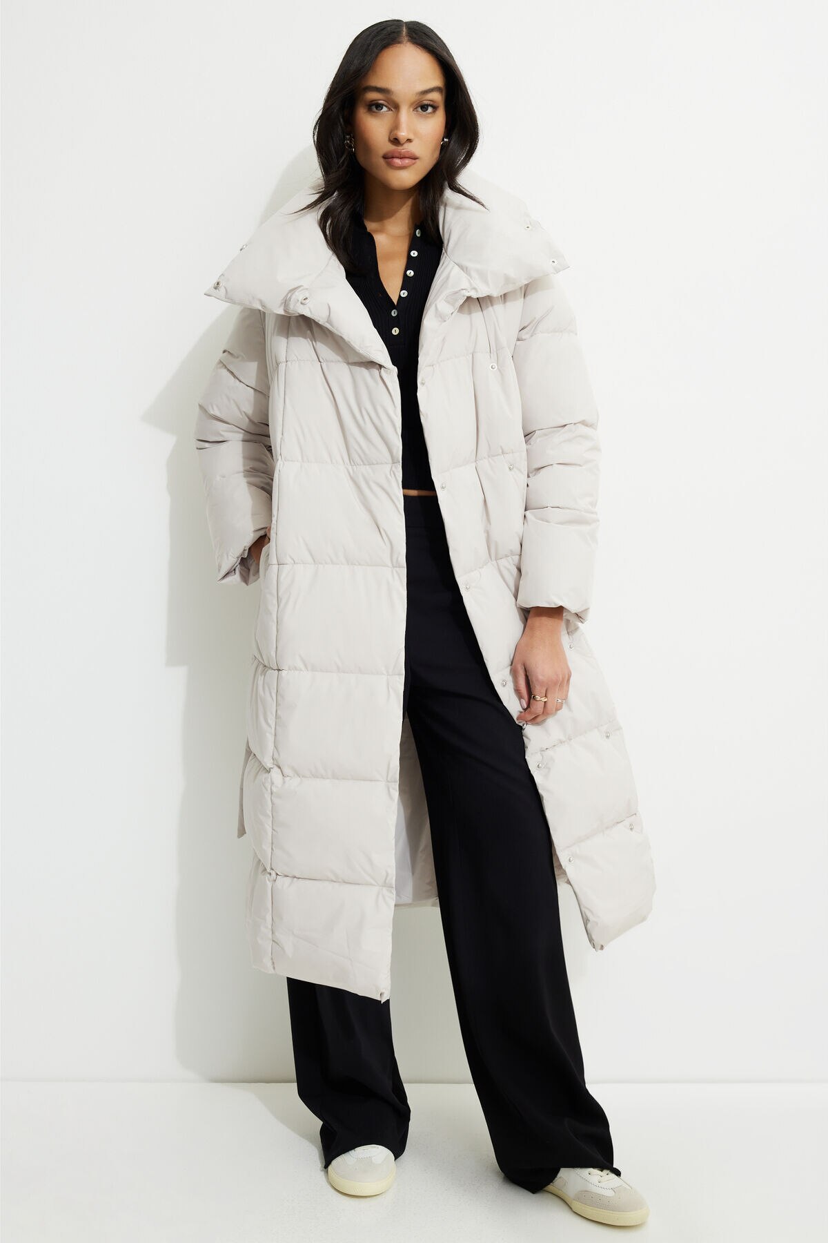 Belted Maxi Puffer Coat Gray | Dynamite