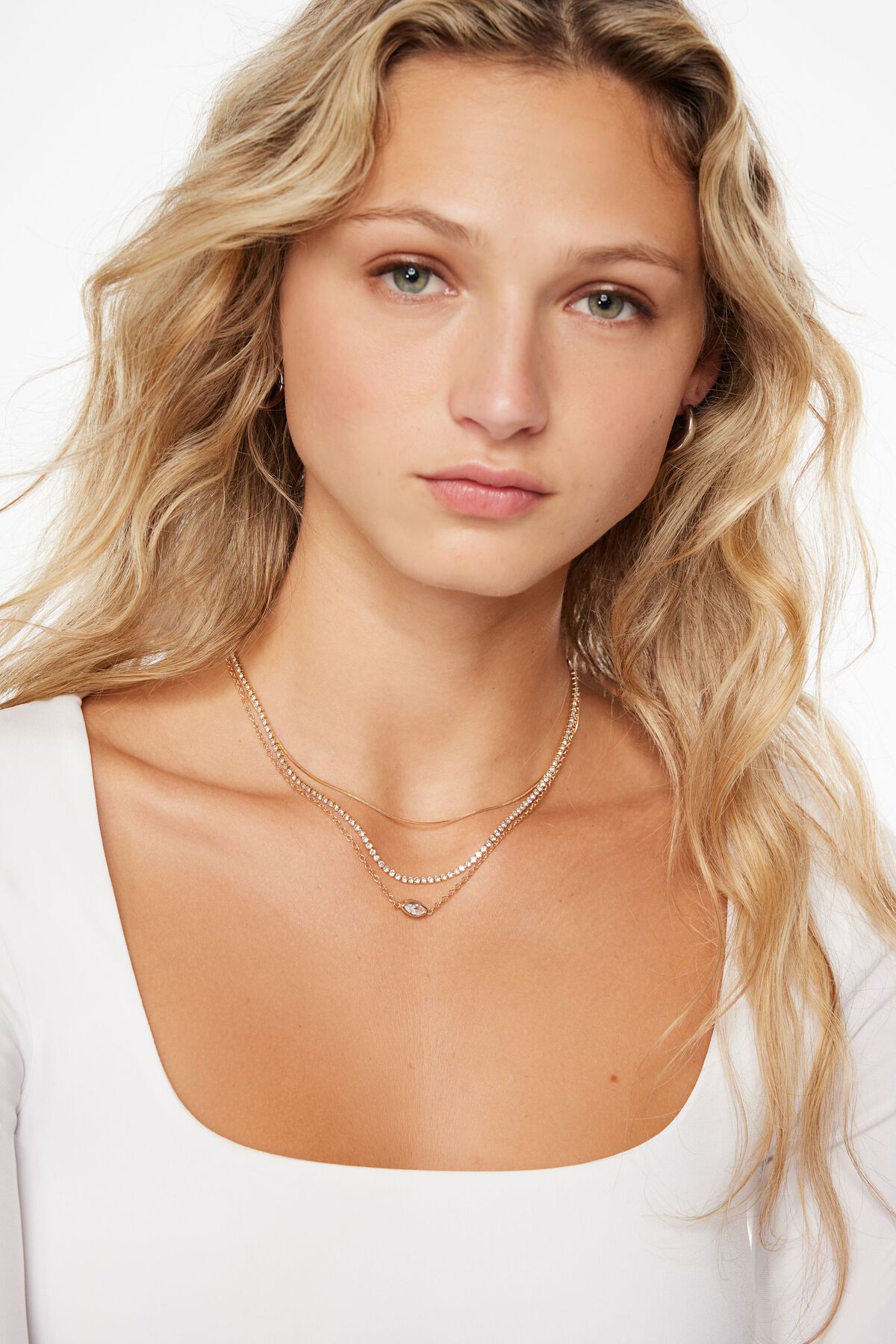 Layered Marquise Pendant Necklace White | Dynamite
