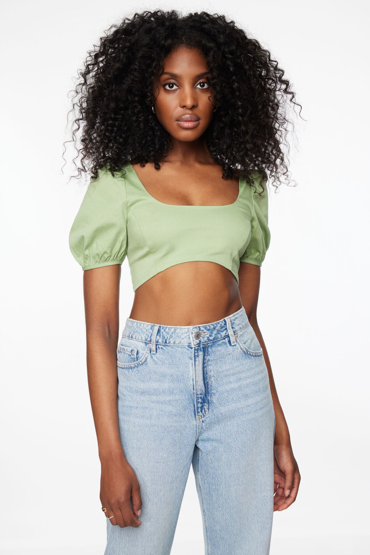 Short Bubble Sleeve Crop Top Green | Dynamite