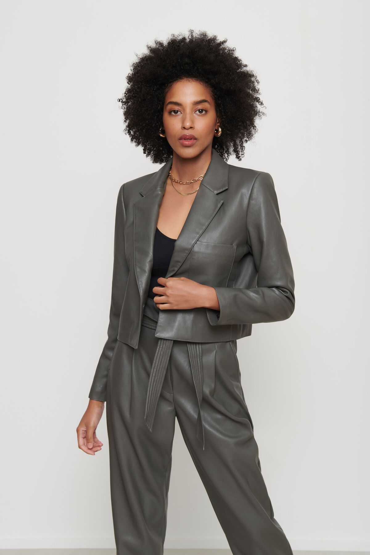 Janessa Faux Leather Crop Blazer Blue | Dynamite