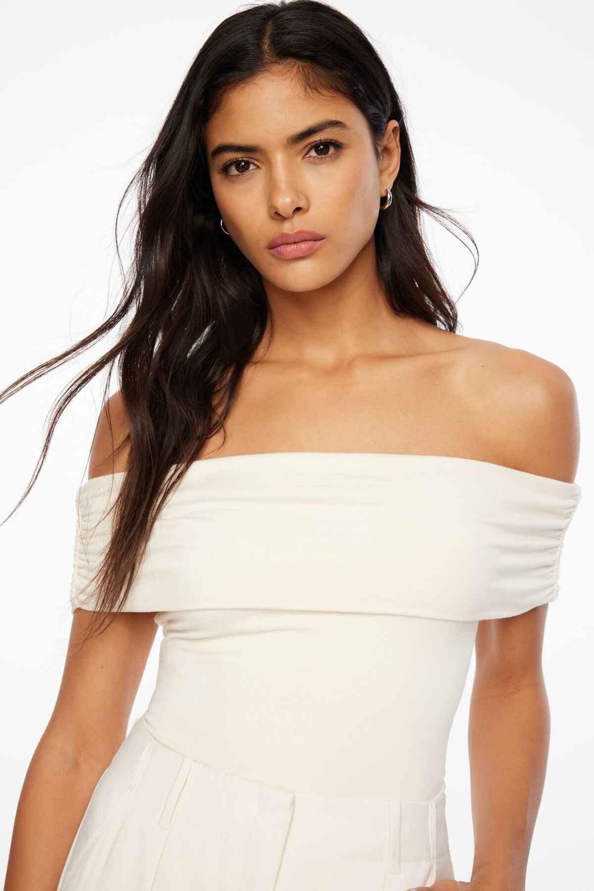 Off Shoulder Draped Bodysuit White | Dynamite