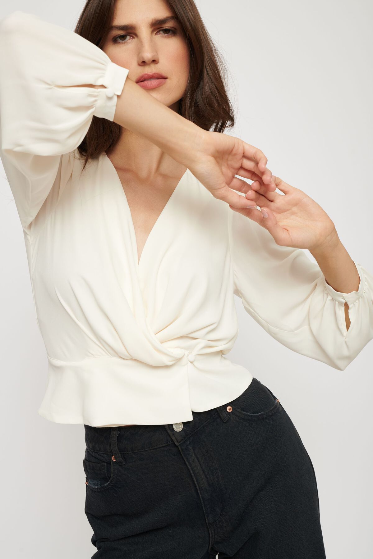 Dynamite Long Sleeve Wrap Blouse - 10006709103G