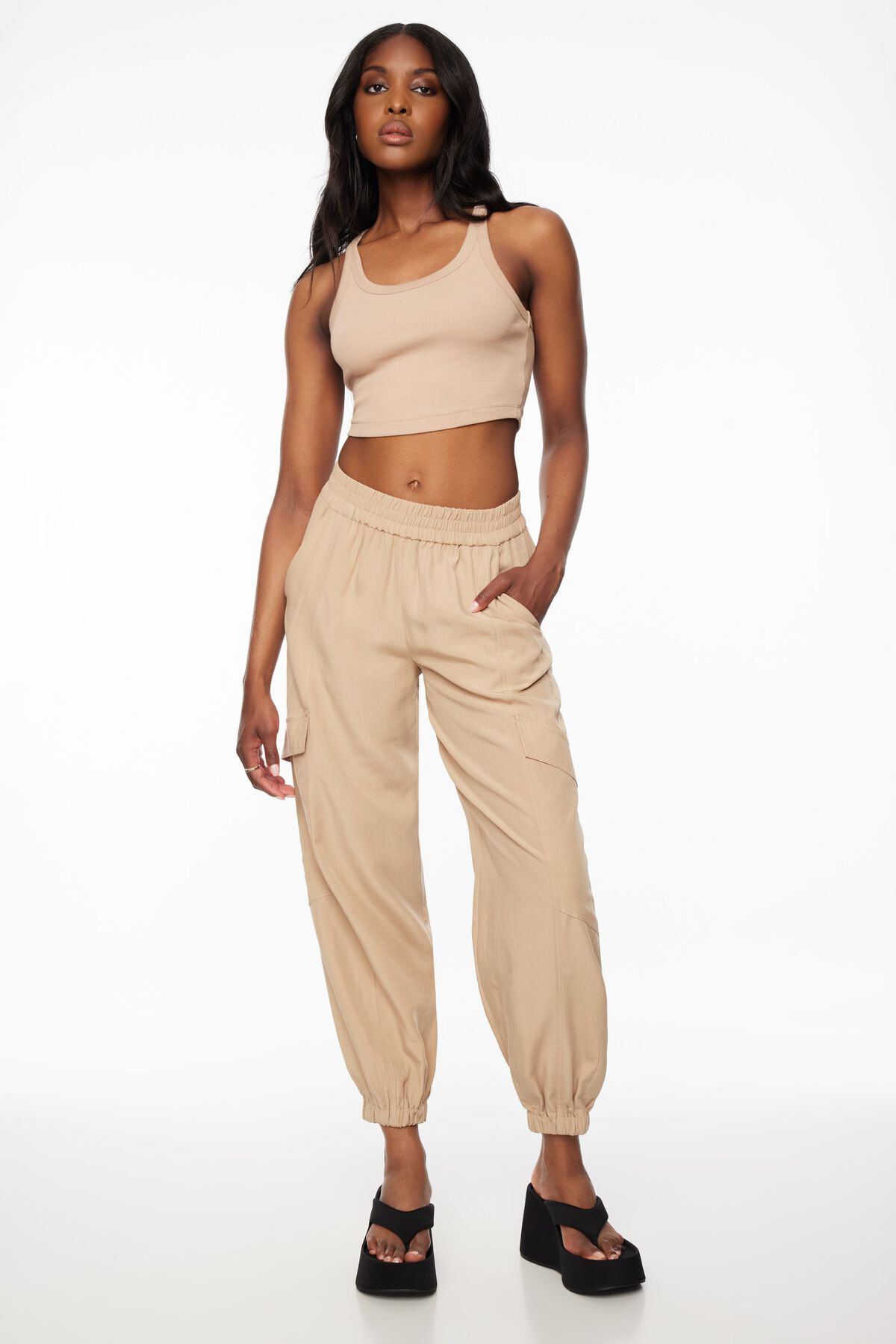 Daria Utility Jogger Pants Beige | Dynamite
