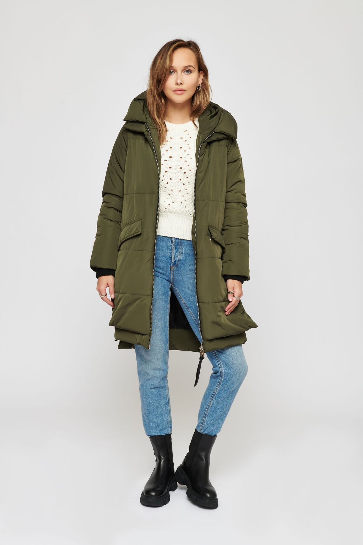 Hooded City Puffer Jacket Khaki | Dynamite
