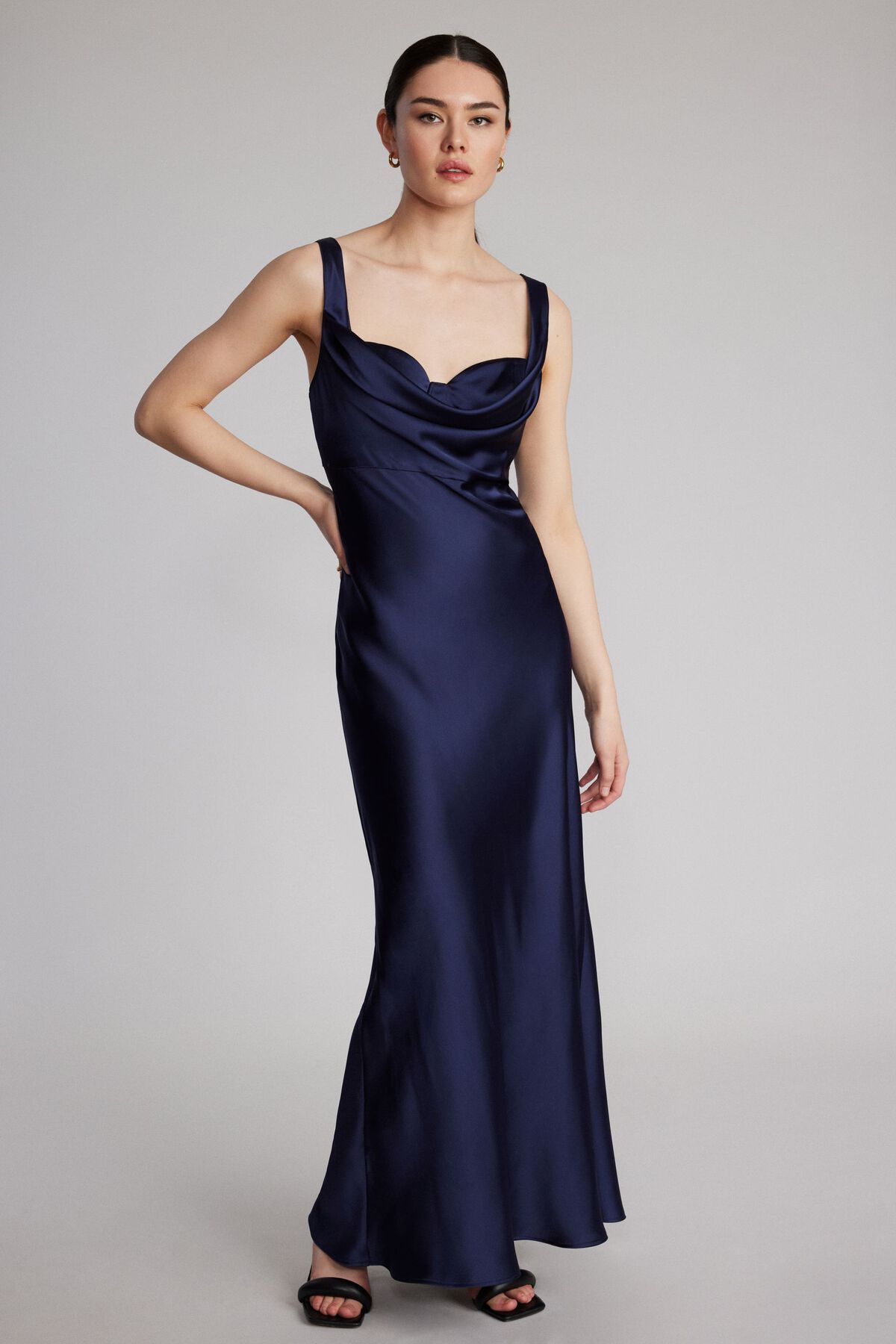 Corset Cowl Neck Maxi Dress Blue | Dynamite