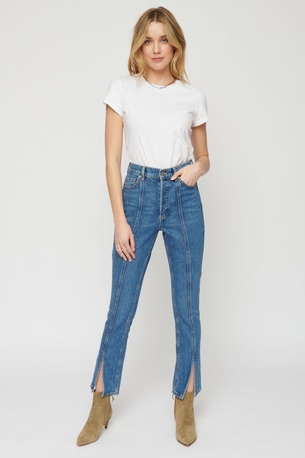 ETHOS | Rosie Front Slit Ultra High Waist Jeans Blue | Dynamite