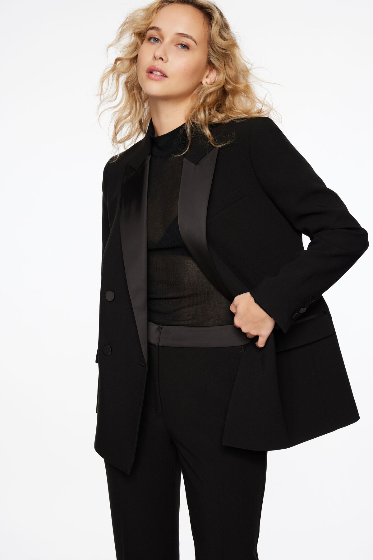 Anya Satin Trim Blazer Black | Dynamite
