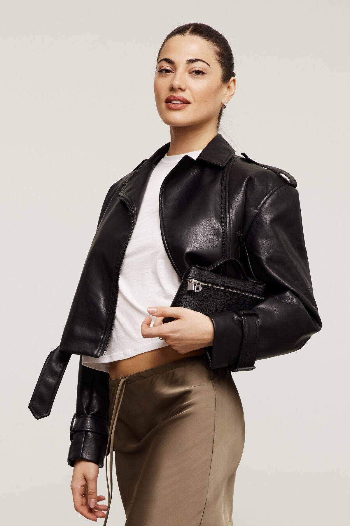 Belted Faux Leather Biker Jacket Black | Dynamite