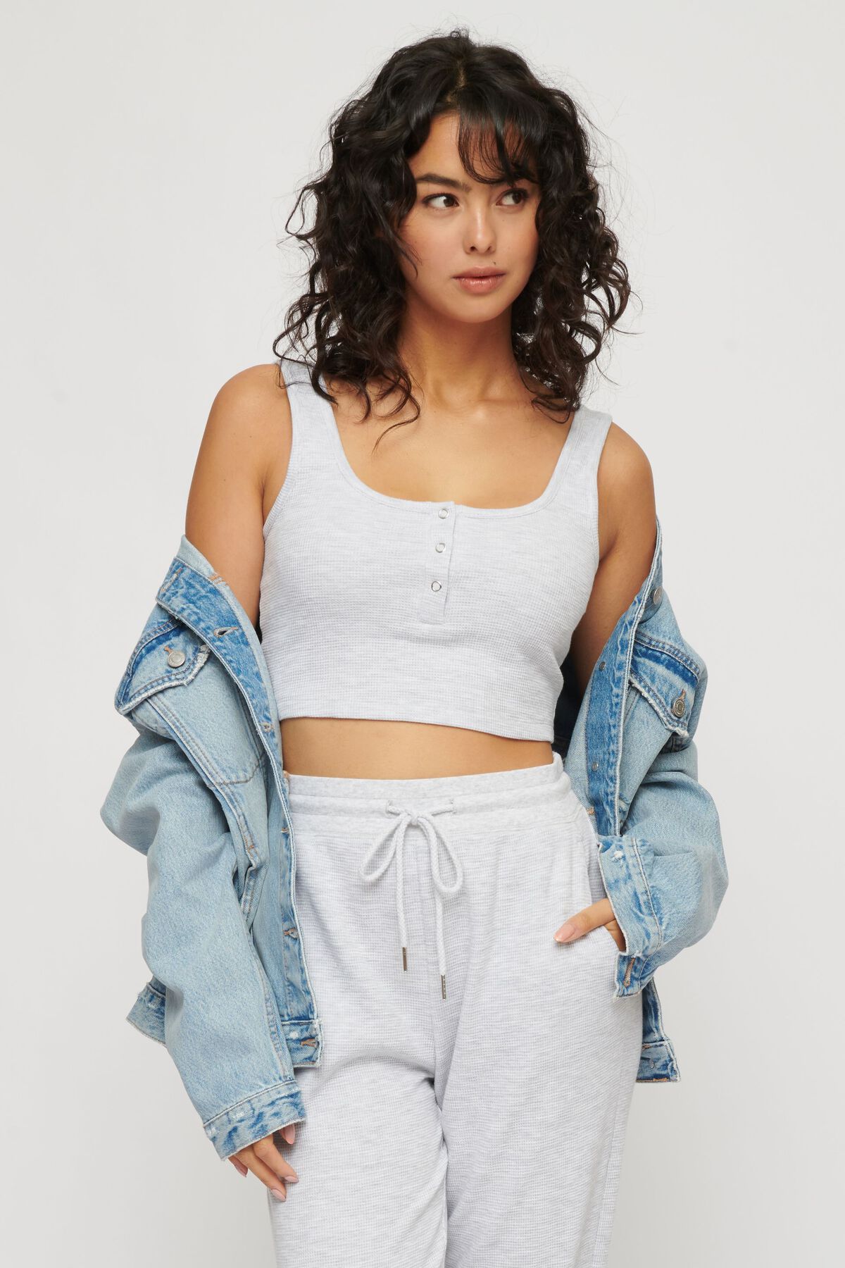 Munroe Waffle Henley Crop Tank | Dynamite