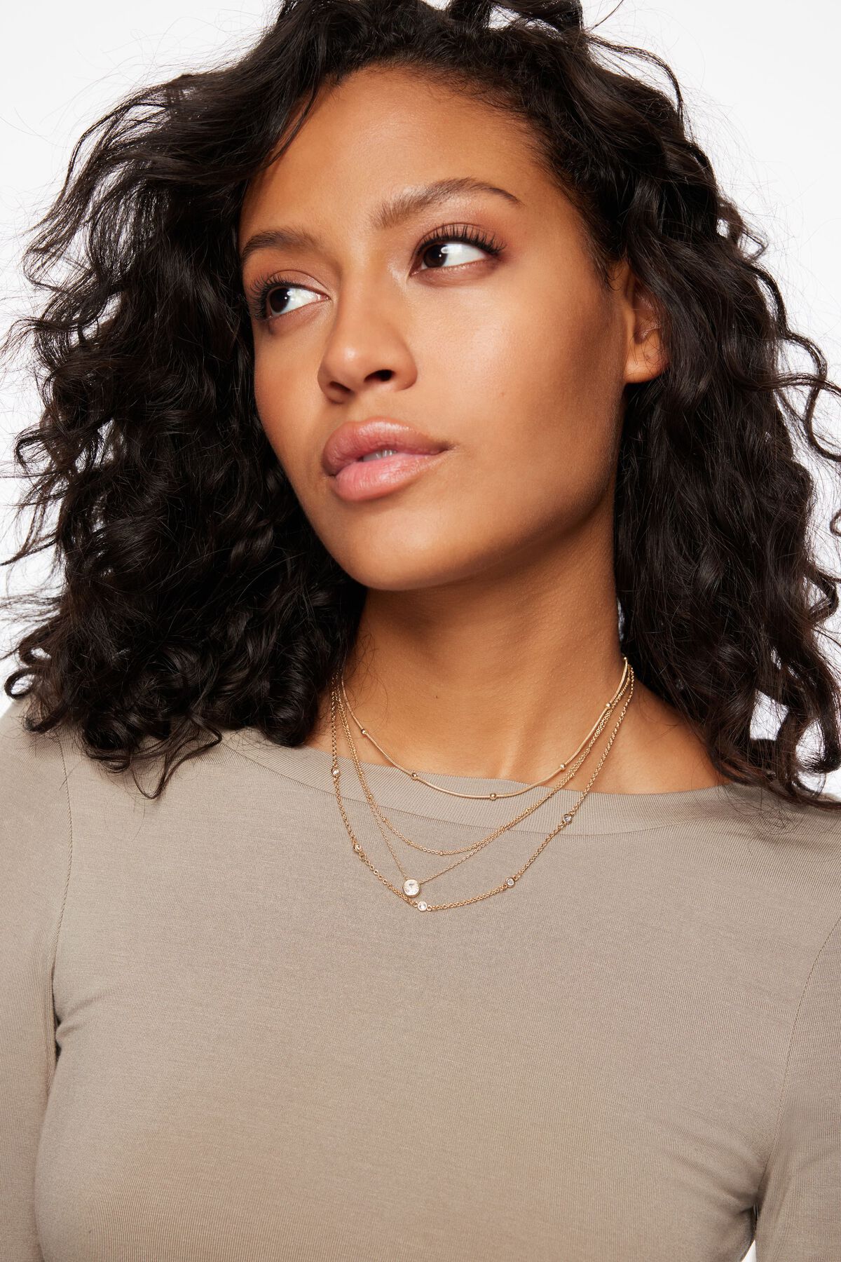 Layered Bezel Gem Necklace WHITE | Dynamite