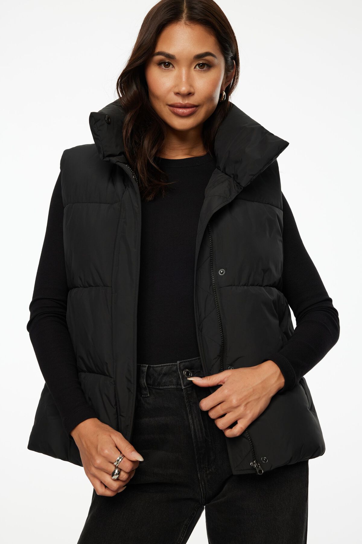 Quilted Puffer Vest Black | Dynamite