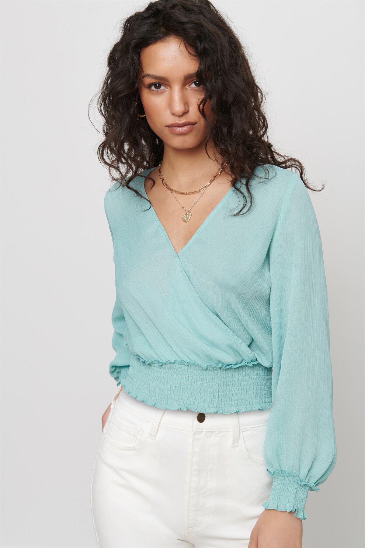 Dynamite Mara Long Sleeve Wrap Blouse - 1000574022OX