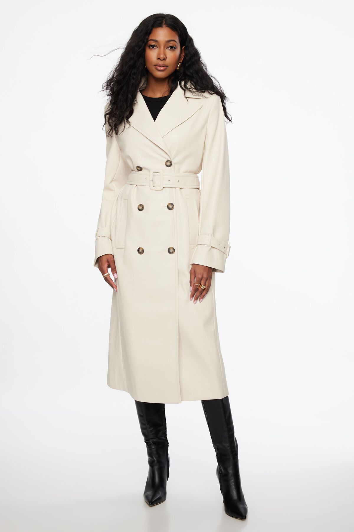 Military Faux Leather Trench Coat Beige | Dynamite