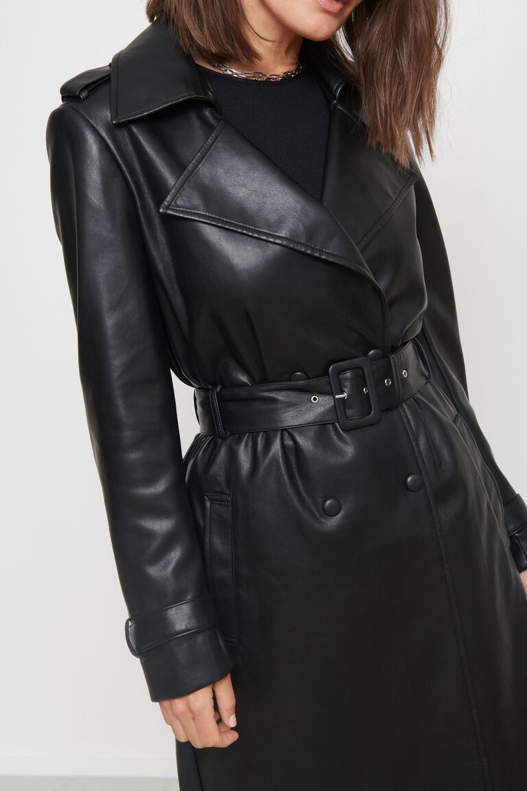 Chelsea Faux Leather Trench Coat | Dynamite