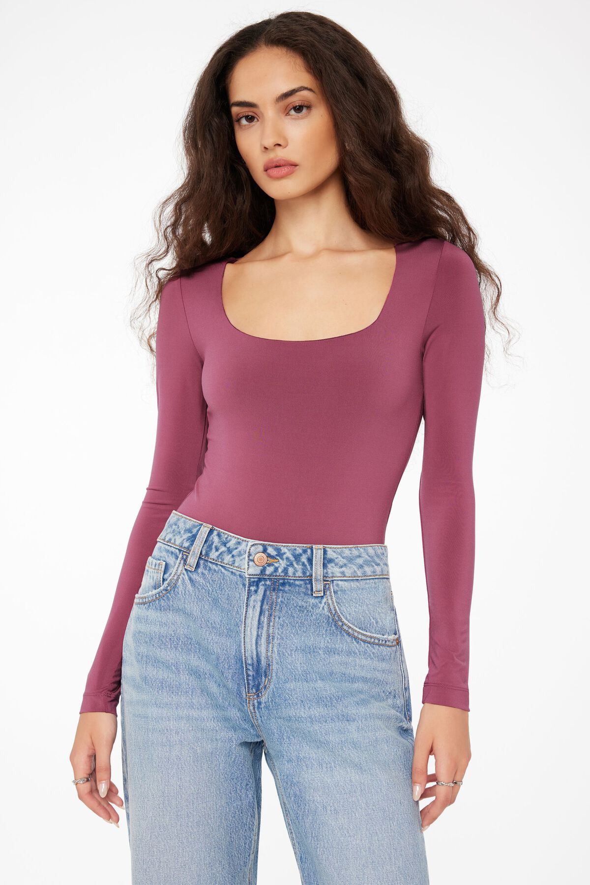 Maren Sculpt Square Neck Bodysuit Purple | Dynamite