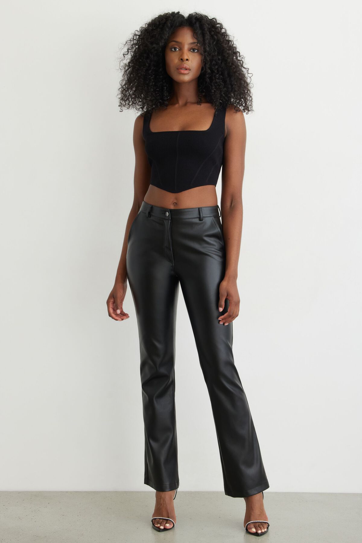 Helena Demi Boot Cut Faux Leather Pants Black | Dynamite