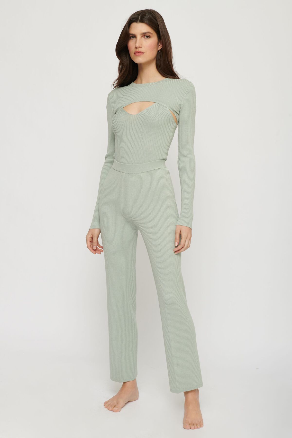 Azalea Rib Wide Leg Yarn Pants Green | Dynamite