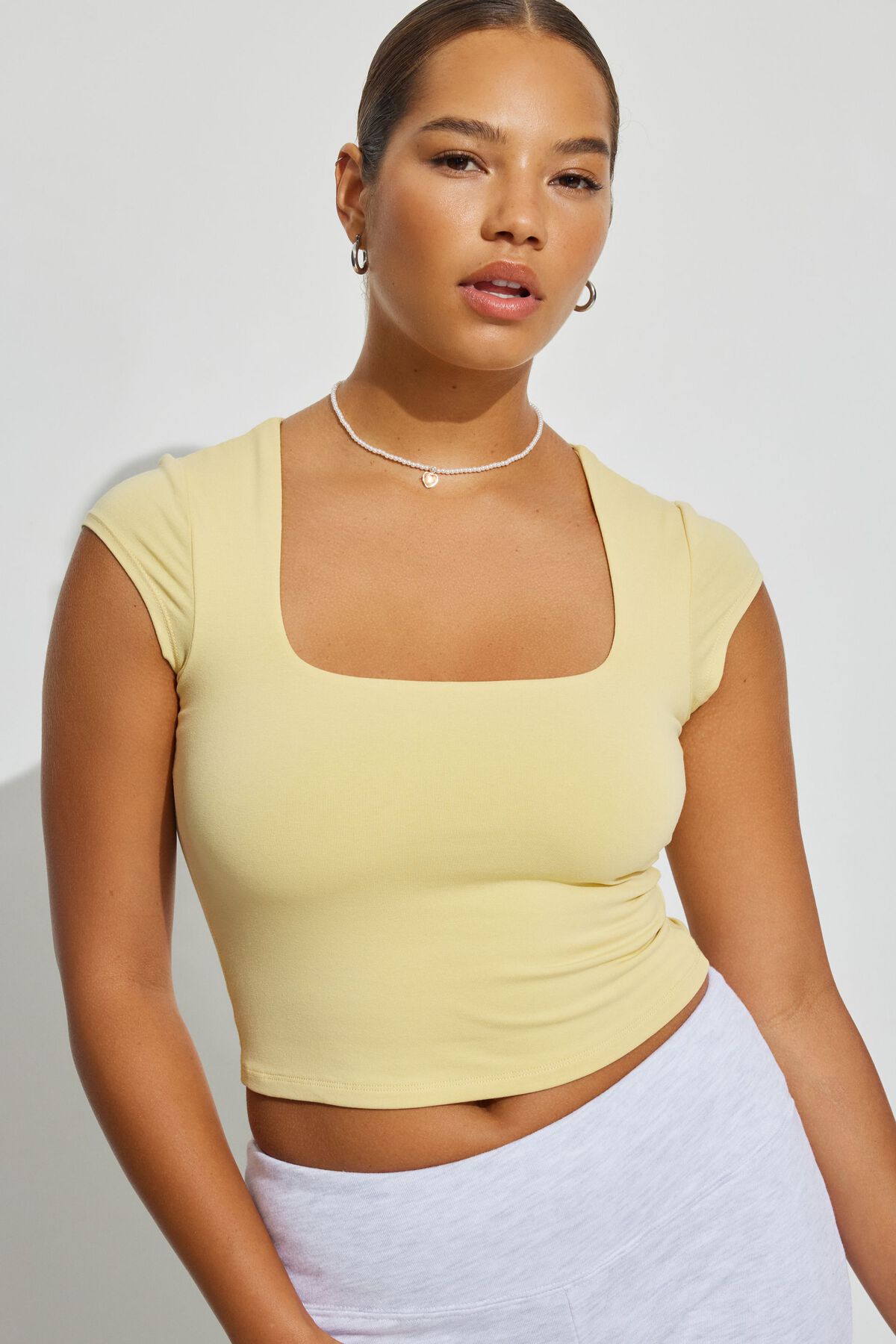 Portia Square Neckline Tee Yellow | Dynamite