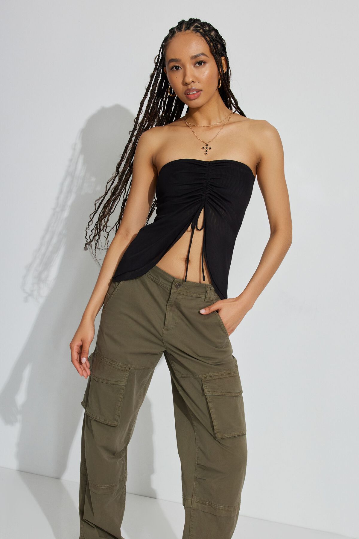 Flyaway Ruched Tube Top Black | Dynamite