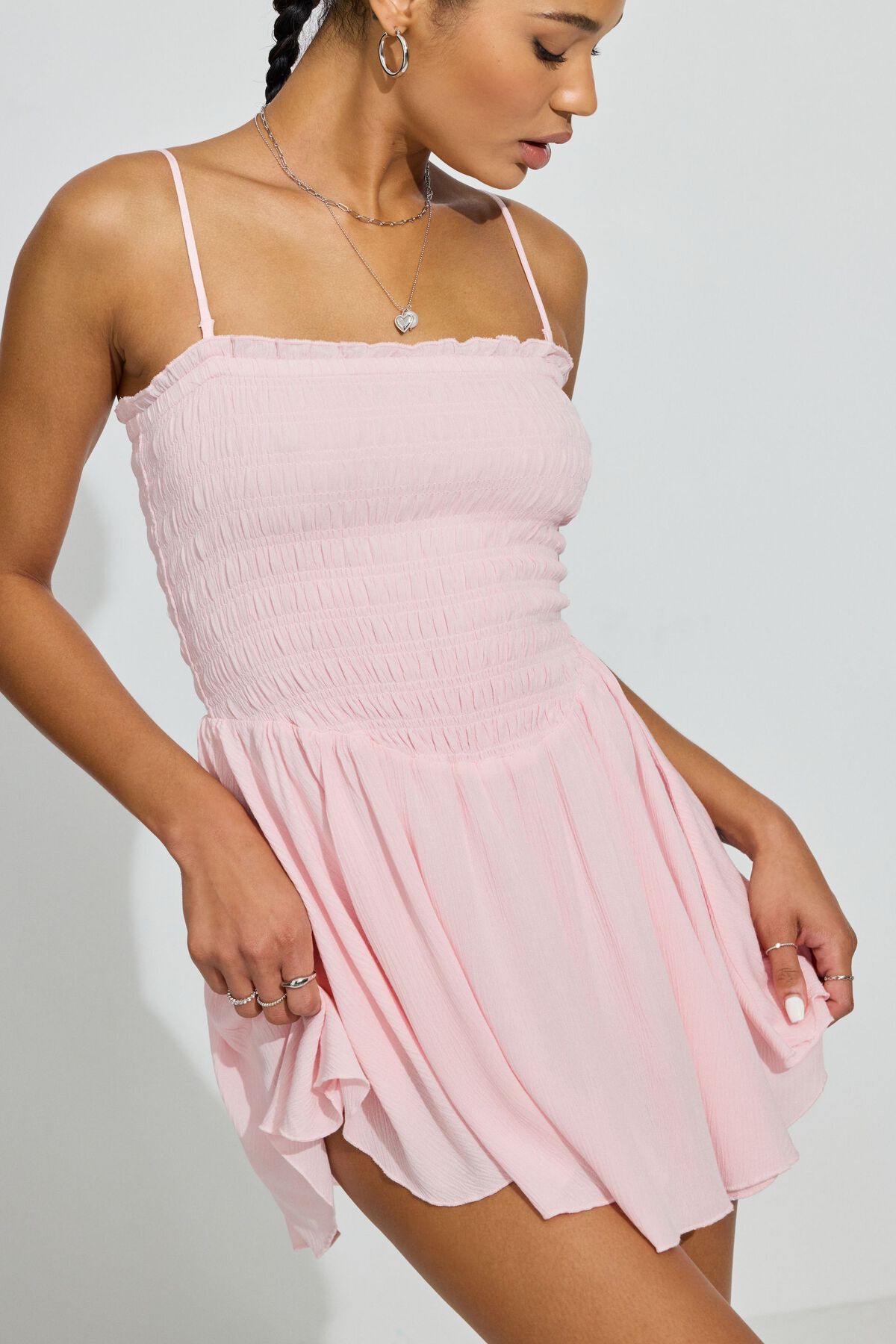 Kayley Smocked Tube Romper Pink | Dynamite