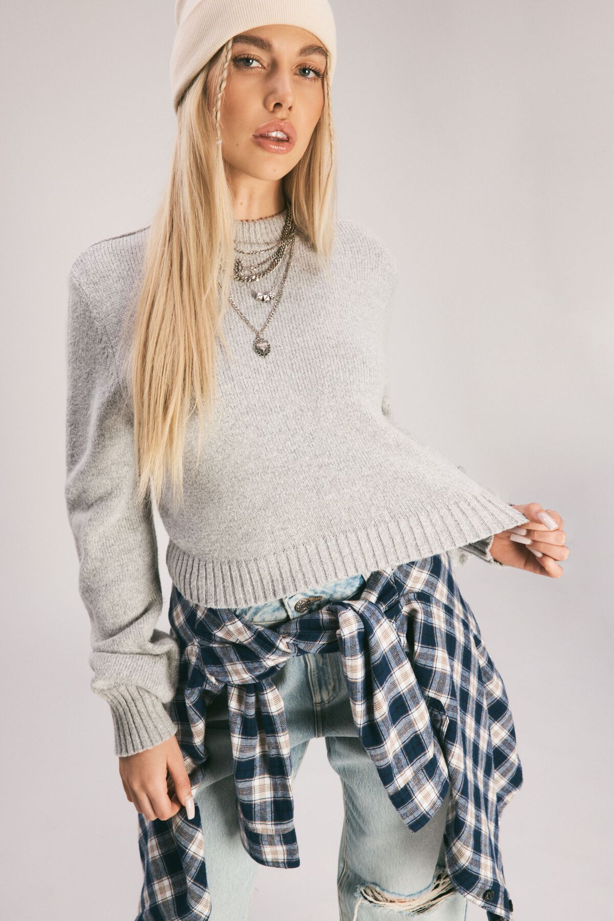 Mockneck Boxy Sweater Gray | Dynamite