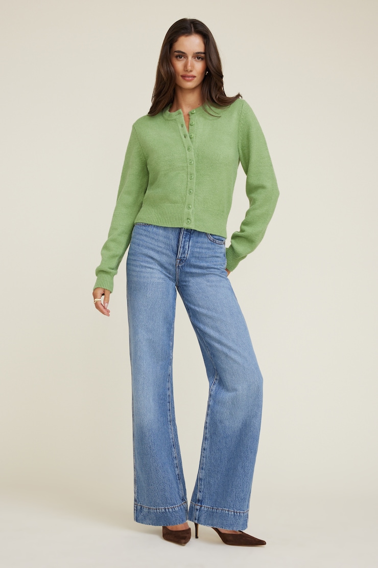 Rebecca Crewneck Cardigan Green | Dynamite