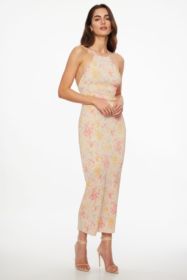 Halter Pleated Maxi Dress Pink | Dynamite