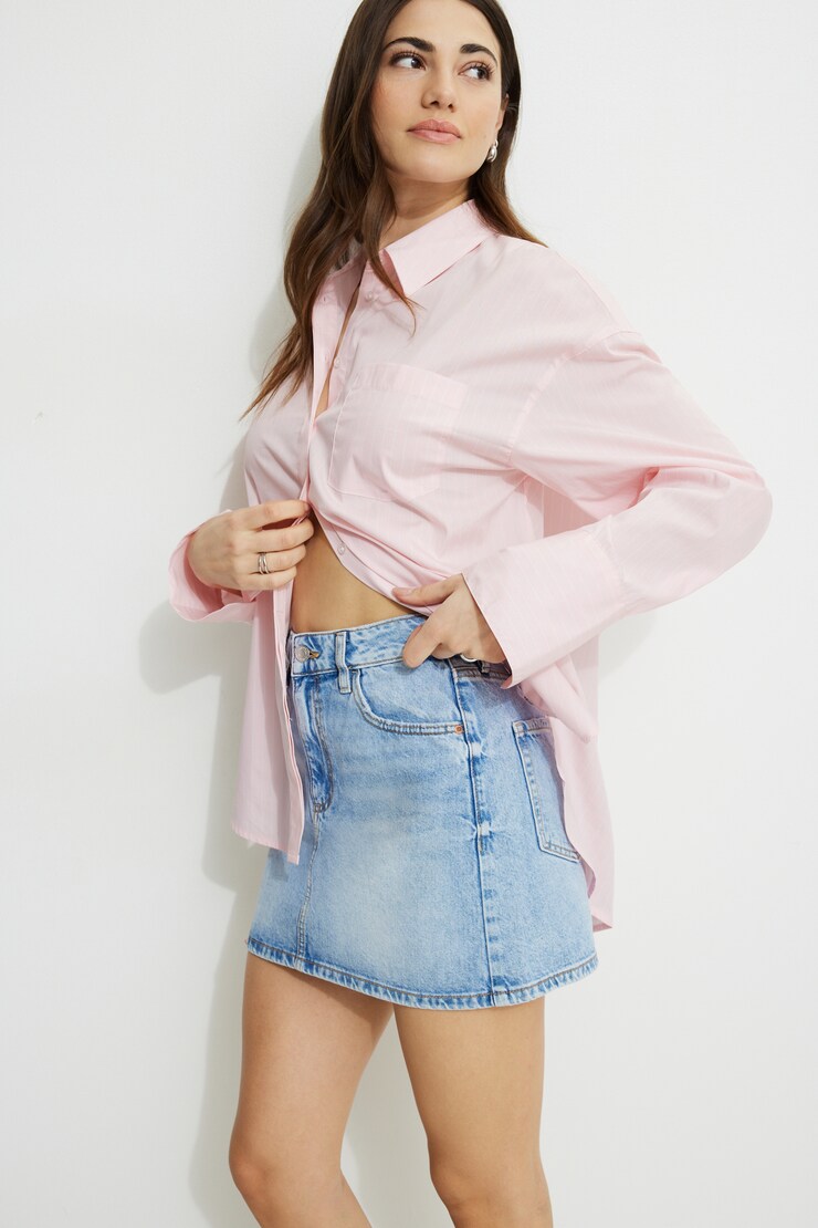 Monroe Striped Oversized Poplin Shirt Pink | Dynamite