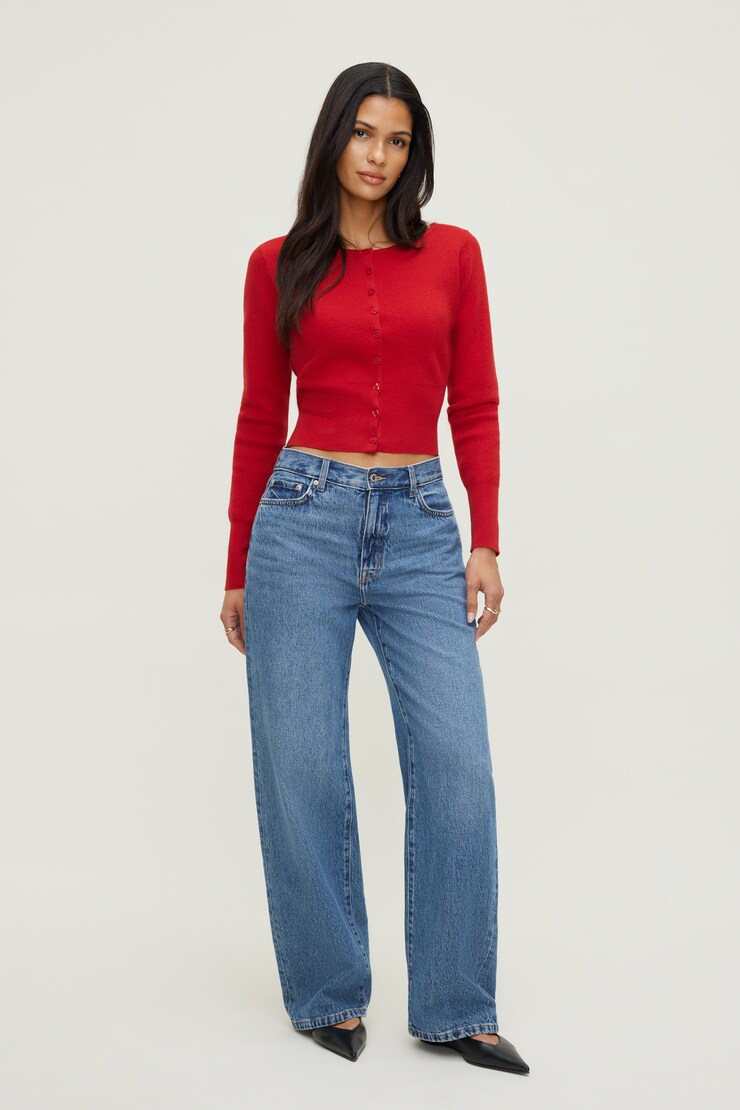 Cardigan côtelé à ourlet cintré Sara Rouge | Dynamite