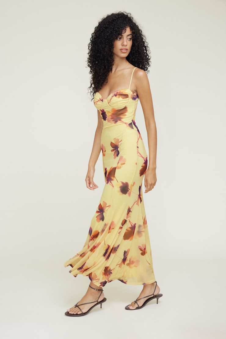 Monet Mesh Maxi Dress Yellow | Dynamite