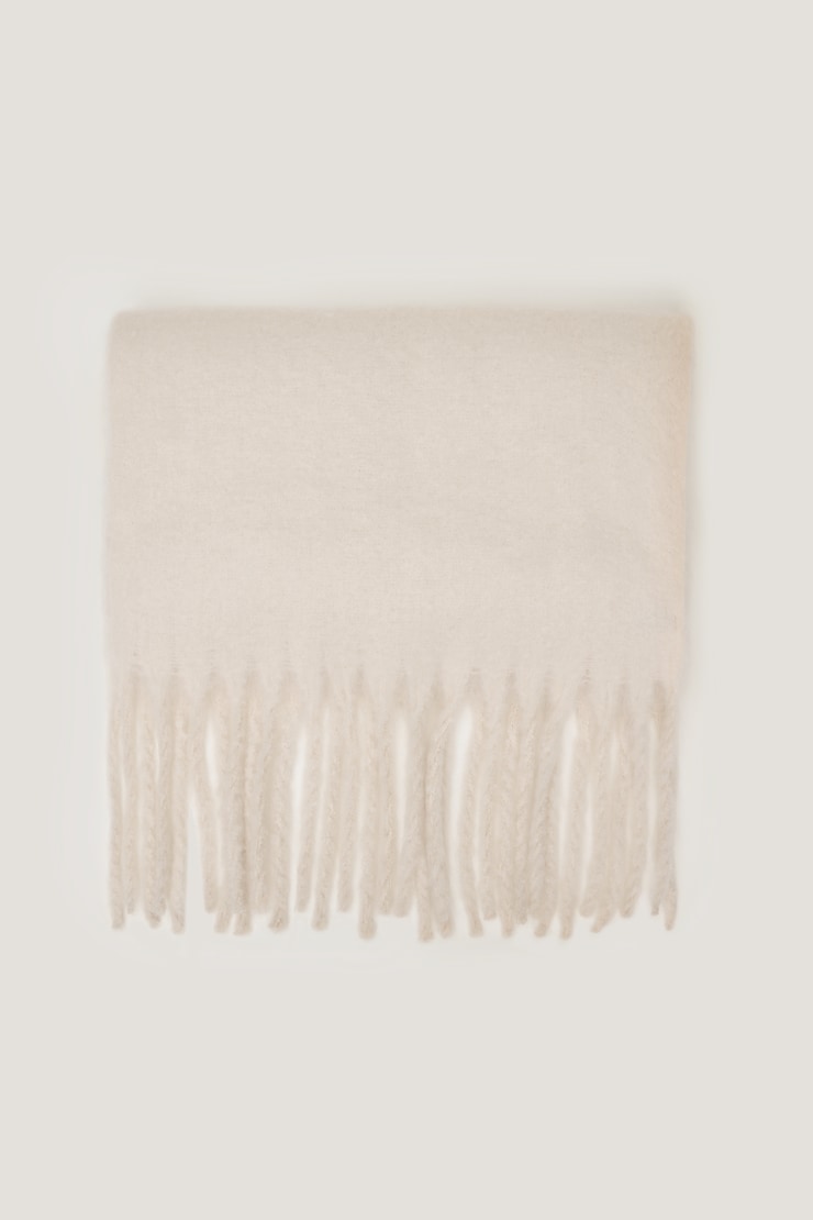 Oversized Fringed Scarf Beige | Dynamite