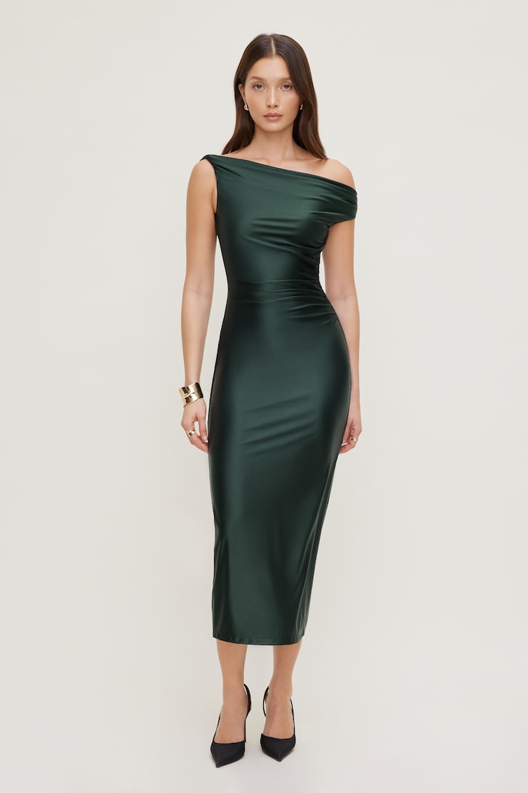 Jayde Stretch Satin Maxi Dress Green | Dynamite