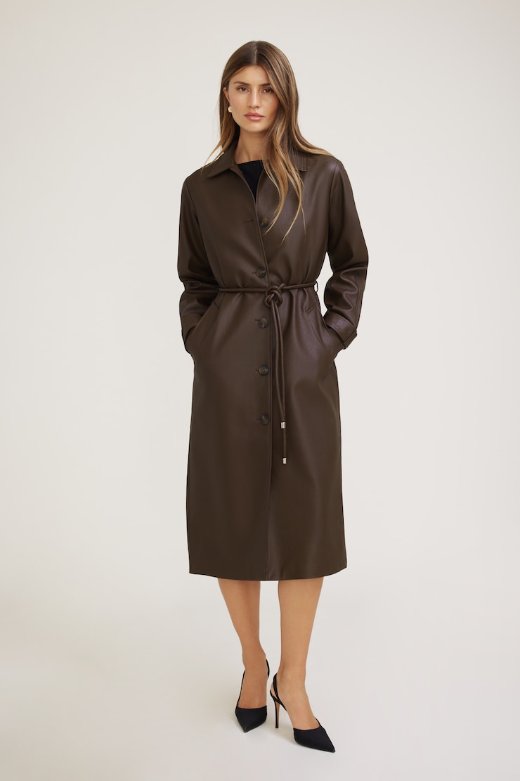 Faux Leather Mac Coat Brown | Dynamite